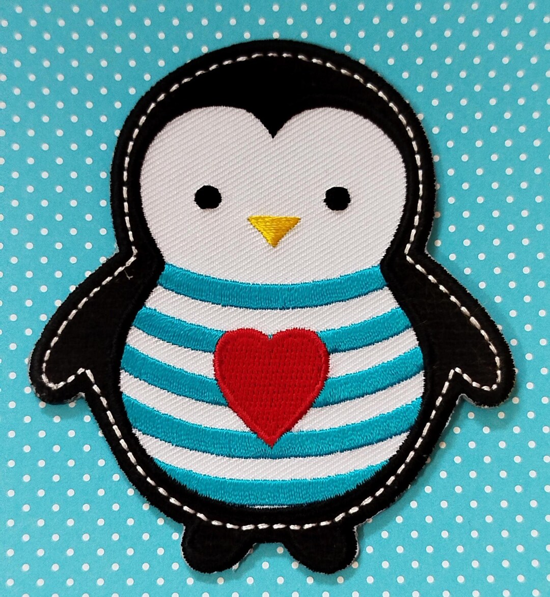 Iron on Patch/ Penguin Applique Penguin Patch Embroidered Heart Kids - Etsy