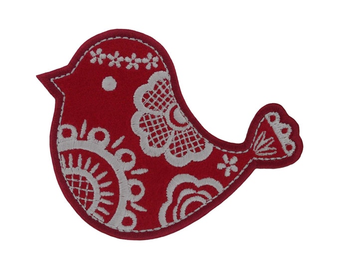 Red Felt Boho Bird Iron on Patch Applique - Etsy