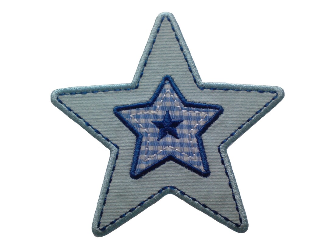 Blue Star Iron on Patch Applique Corduroy Star Blue Gingham - Etsy