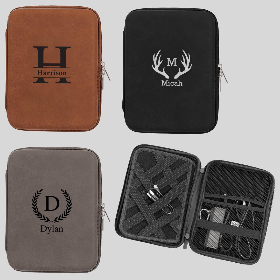 Custom Travel Cord Case, Leather Cord Organizer, Personalized Tech Case ...