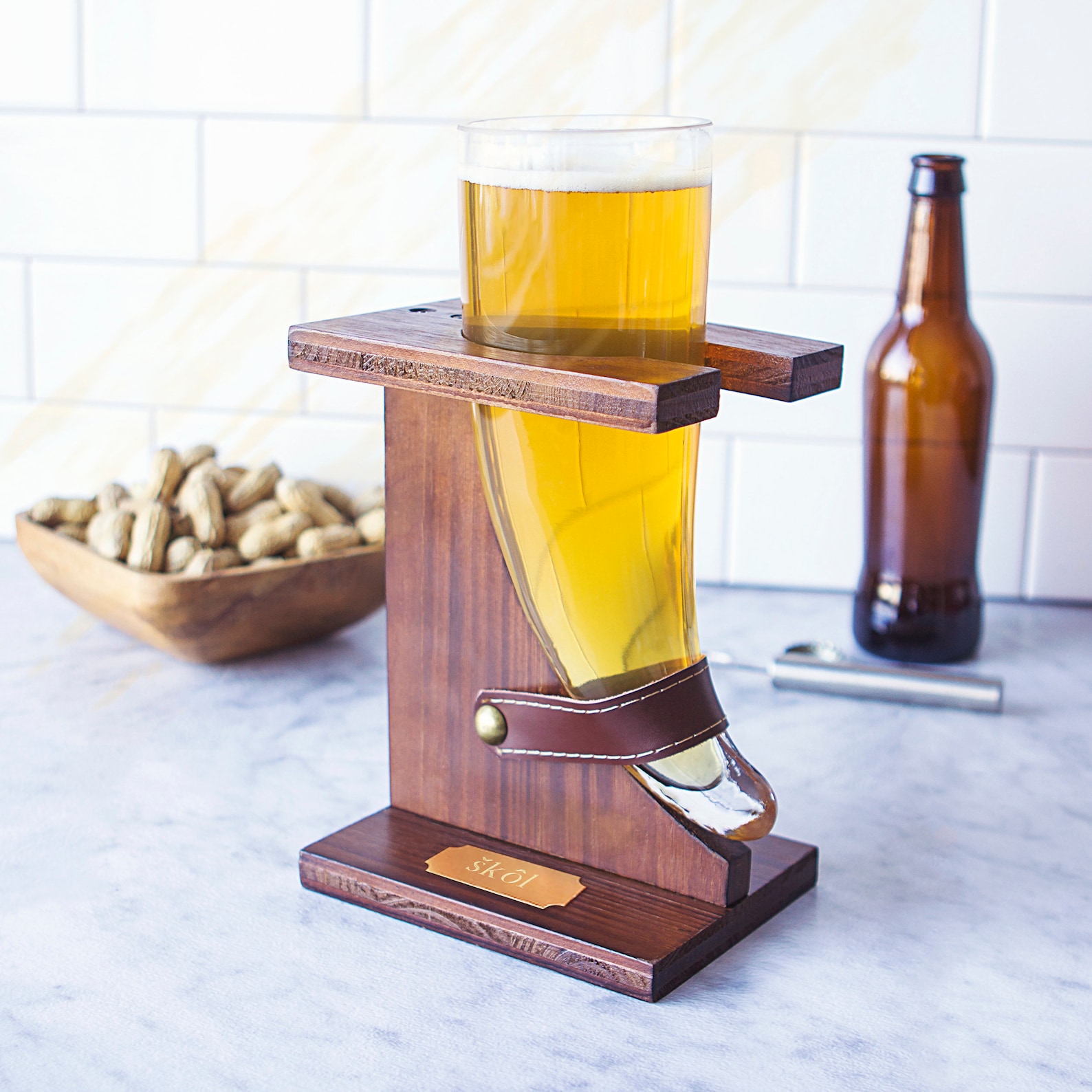 Personalized Viking Beer Horn Glass With Wood Stand, Skol Gift - Etsy