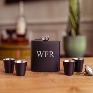 Groomsmen Flask Set, Personalized Black Matte Flask & Shot Glass Set ...