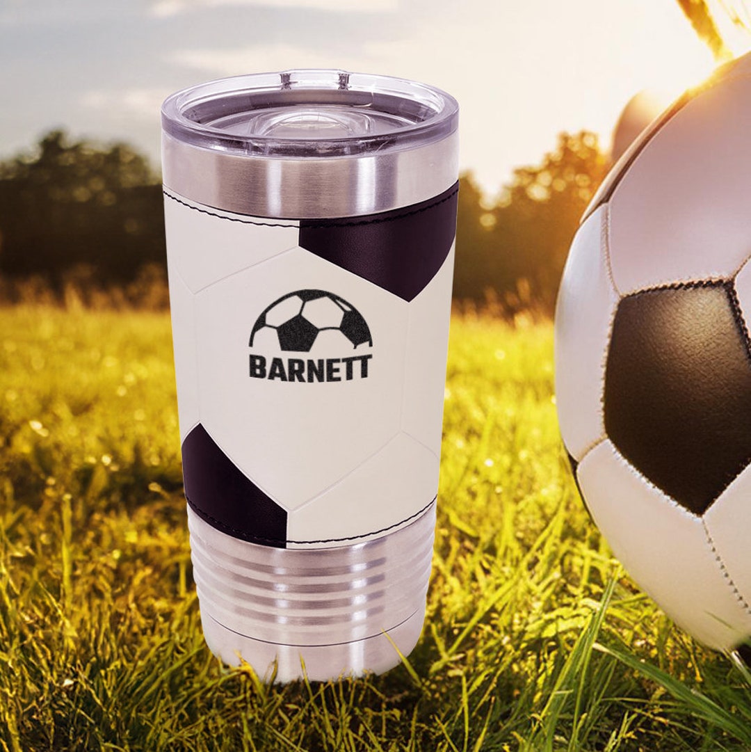 Personalized Leather Wrapped Soccer Ball Travel Tumbler, Soccer Gift ...