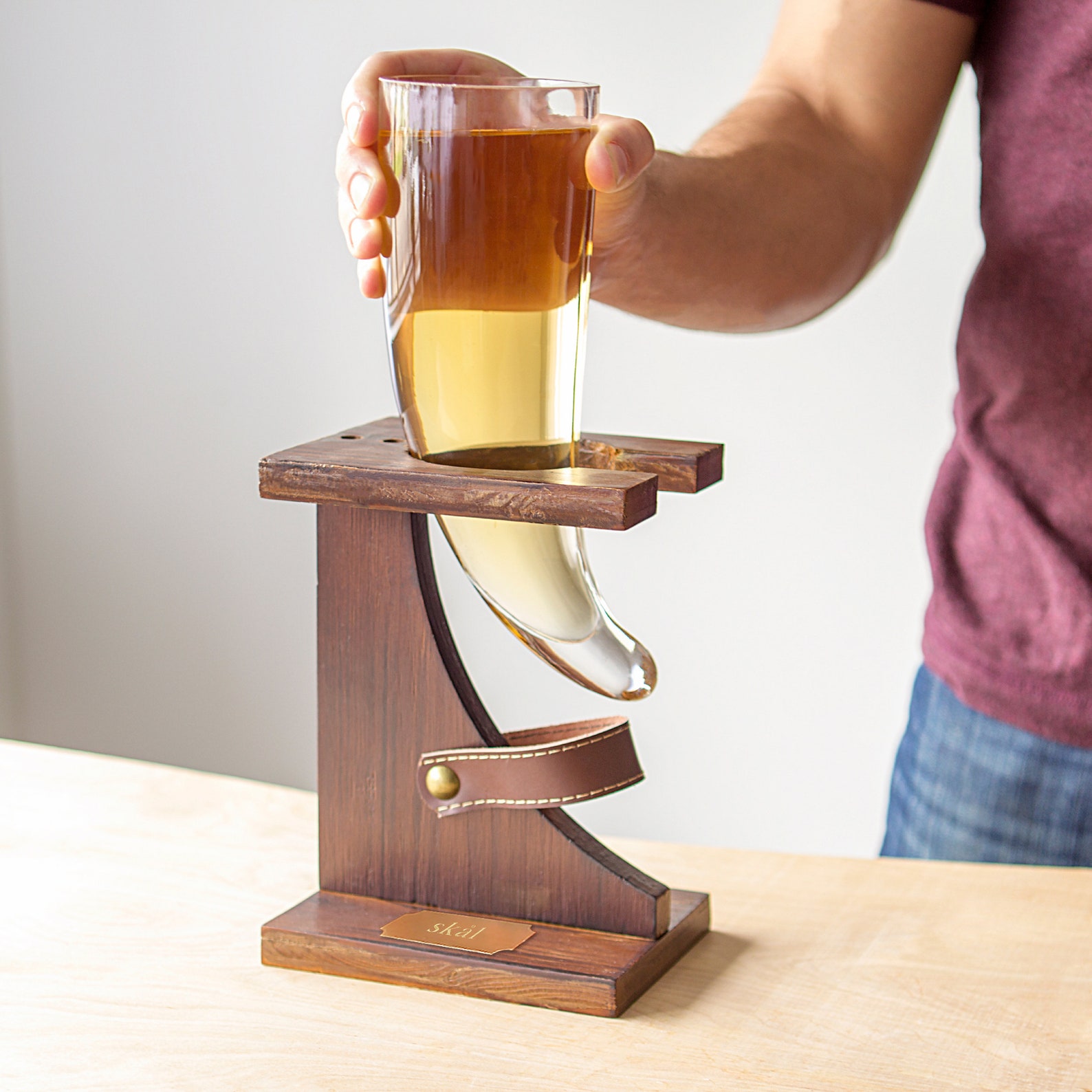 Personalized Viking Beer Horn Glass With Wood Stand, Skol Gift - Etsy