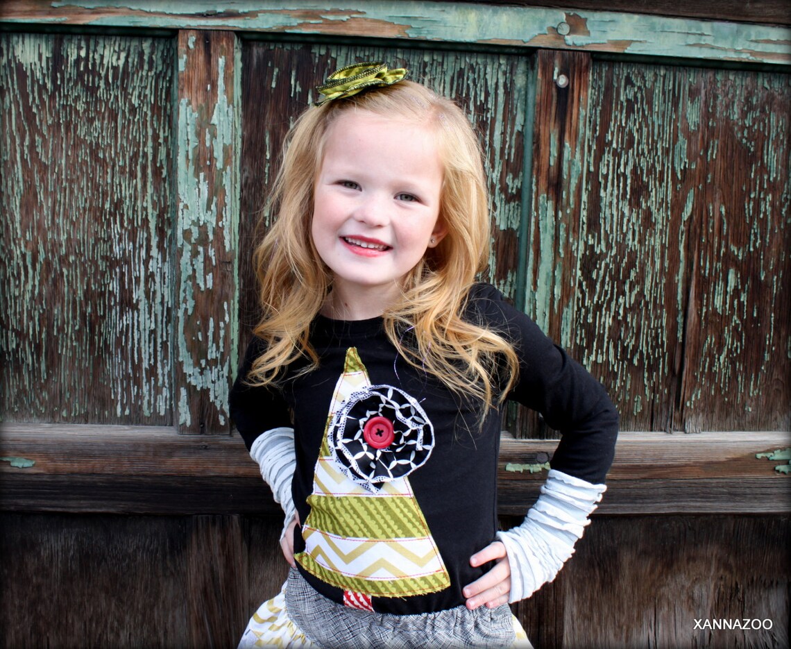 Girls Christmas Dress Outfit Modern Christmas Tree Shirt and - Etsy