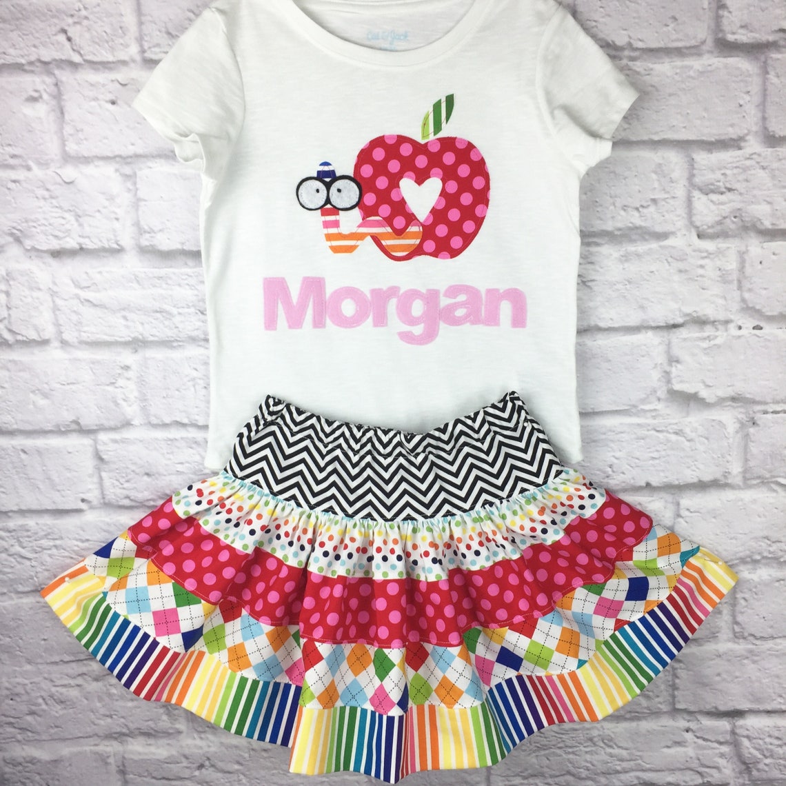 Rainbow Bookworm Outfit, Personalized Back to School Set - Etsy