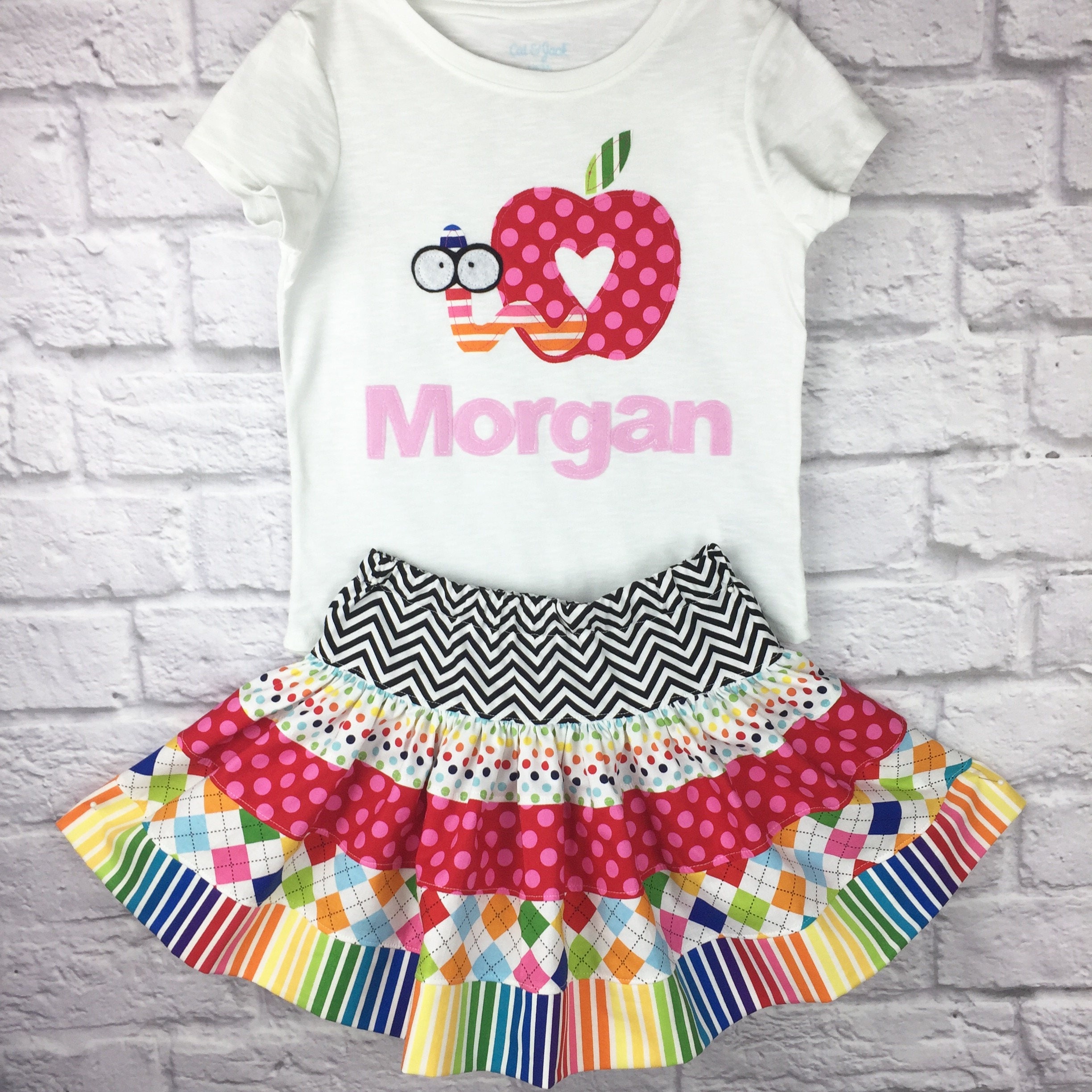 Rainbow Bookworm Back to School Outfit Personalized Back to | Etsy