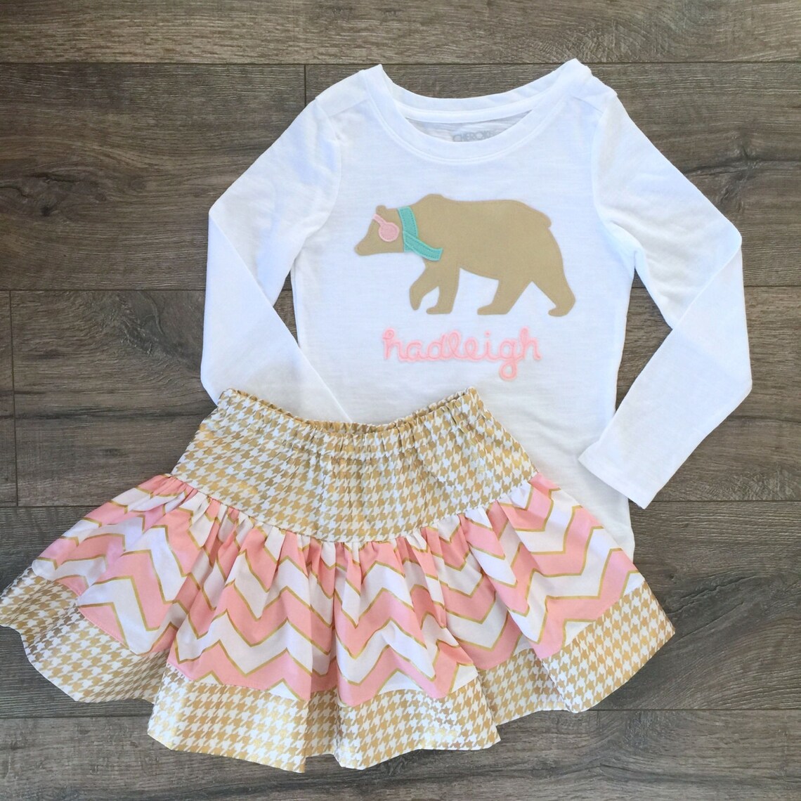 Modern Personalized Gold Polar Bear Chevron Girl Outfit | Etsy