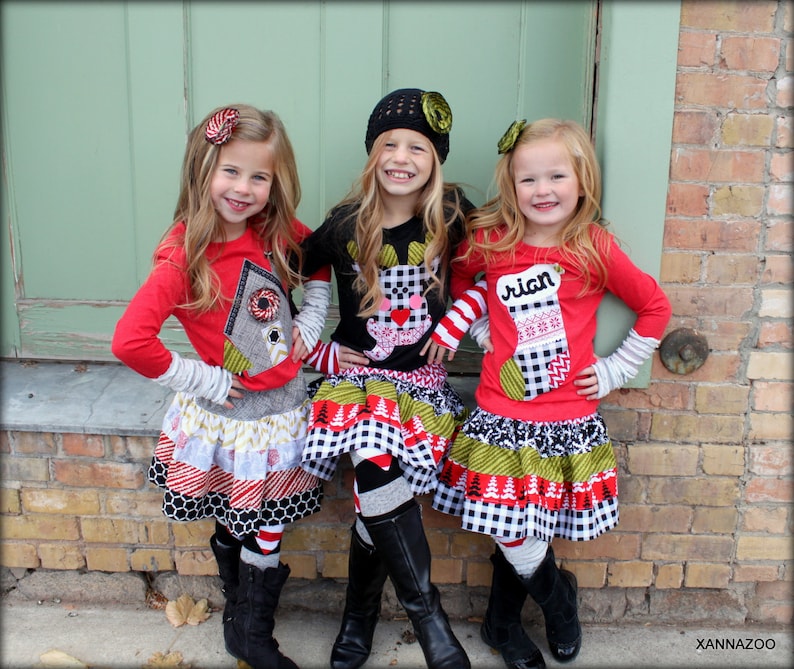 Girl Christmas Outfit Modern Personalized Christmas Stocking Shirt and ...
