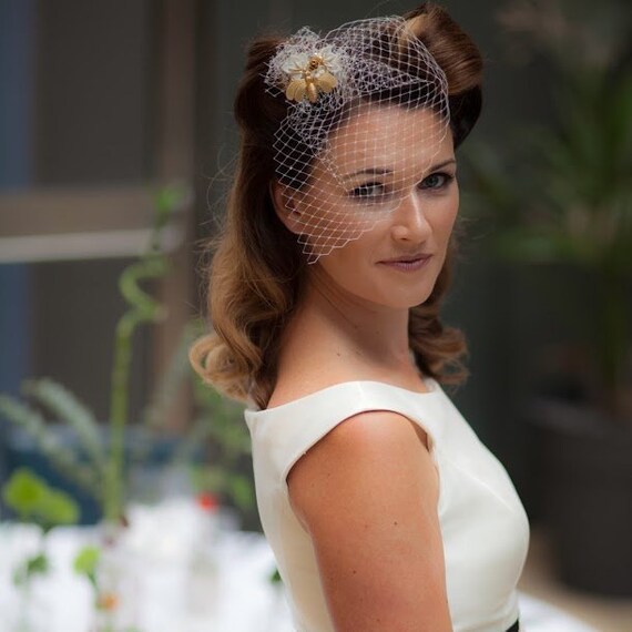 Gold Bee Ivory Half Face Birdcage Wedding Veil Etsy