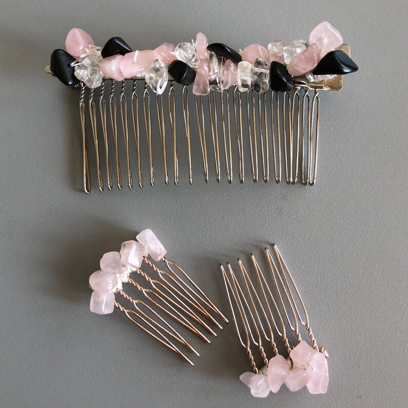 Rose Quartz Clear Quartz Haircomb Bridal or Bridesmaid Hair - Etsy