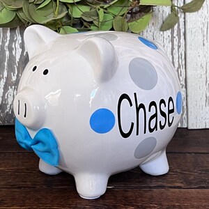 Personalized Boys Piggy Bank, Piggy Banks for Boys, Light Grey and Ice ...