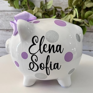 Personalized Piggy Bank, Piggy Banks for Girls, Lavender and Silver ...