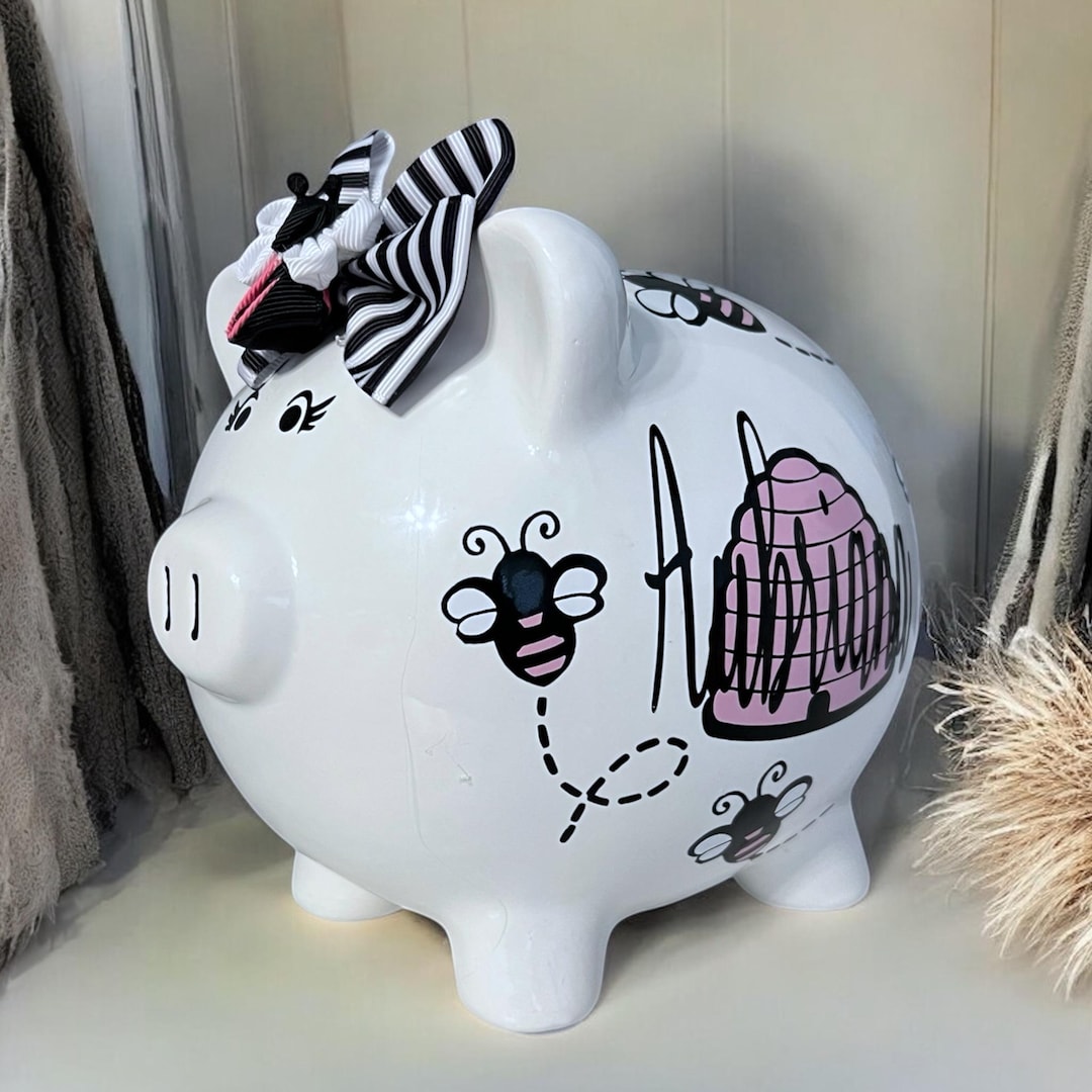 Personalized Bumblebee Piggy Bank, Piggy Bank, Bumble Bee Hive Coin ...