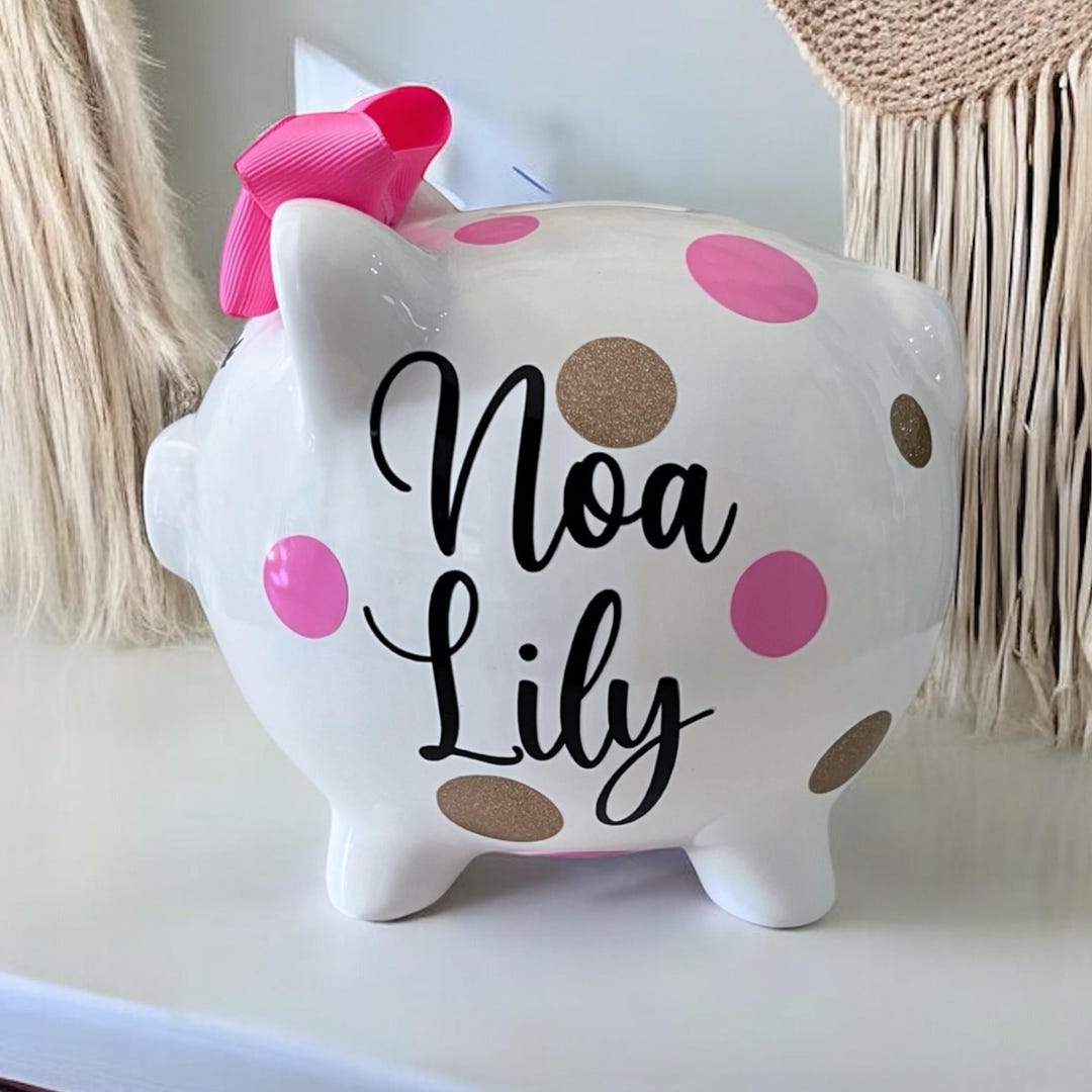 Large Personalized Piggy Bank, Pink Polka Dot Bank, Piggy Bank, Piggy ...