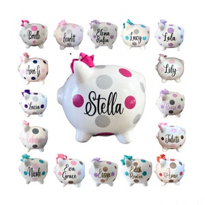 Personalized Small Piggy Bank, Hot Pink and Glitter Silver Polka Dot ...
