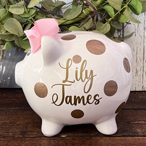 Large Personalized Gold Glitter Polka Dot Piggy Bank, Girl Bank,piggy ...