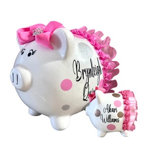Personalized Light Pink Piggy Bank,polka Dot Piggy Bank, Banks for ...