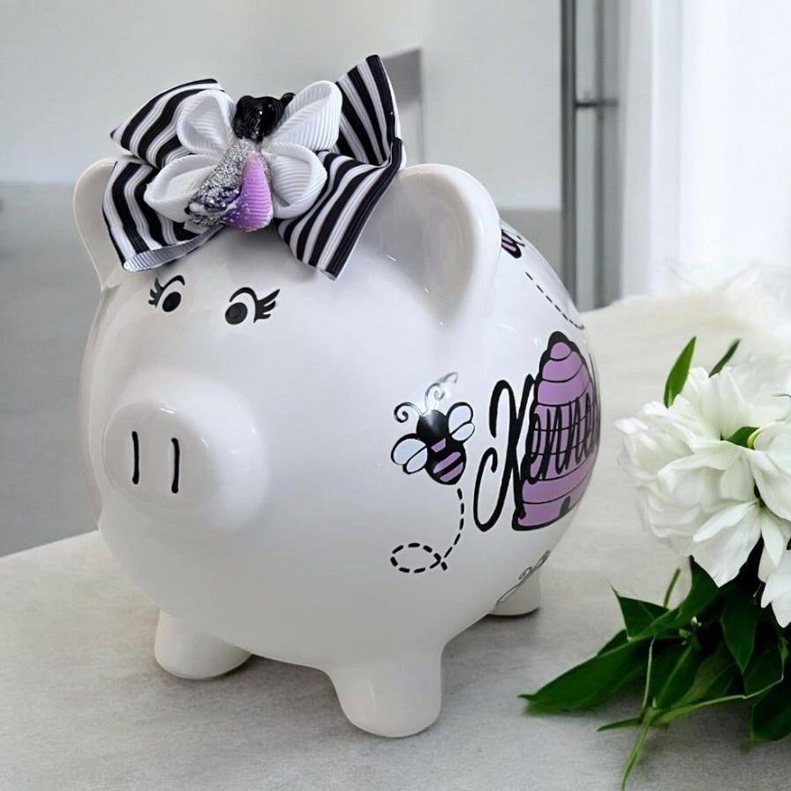 Personalized Bumblebee Piggy Bank, Piggy Bank, Bumble Bee Hive Coin ...
