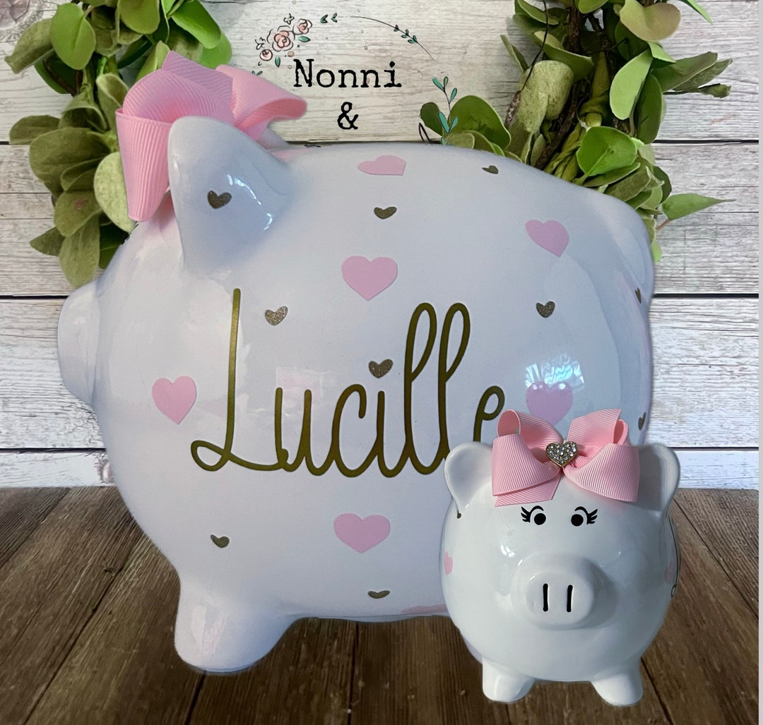 Personalized Large Heart Piggy Banks for Girls, Dream Big Little One ...