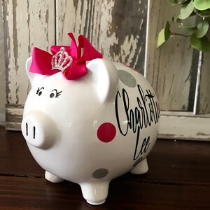 Personalized Hot Pink and Glitter Silver Polka Dot Piggy Bank, Girl ...