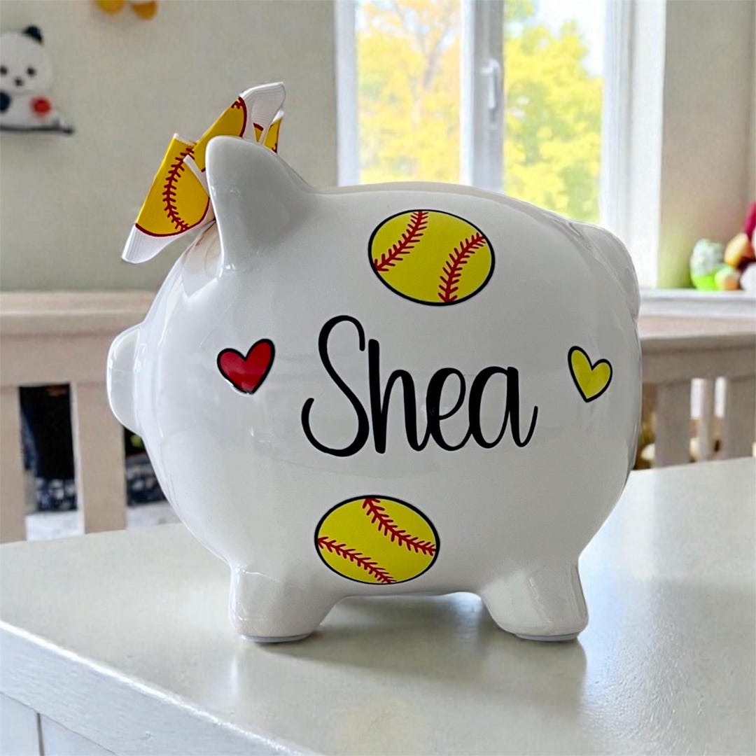 Personalized Softball Piggy Banks for Girls, Piggy Bank, Sports Piggy ...