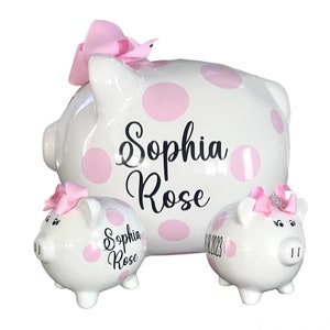 Large Personalized Piggy Bank, Light Pink Polka Dot Bank,piggy Bank ...