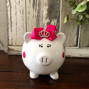 Personalized Hot Pink and Glitter Silver Polka Dot Piggy Bank, Girl ...