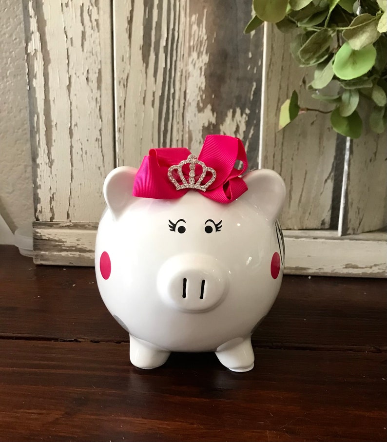 Personalized Hot Pink and Glitter Silver Polka Dot Piggy Bank - Etsy
