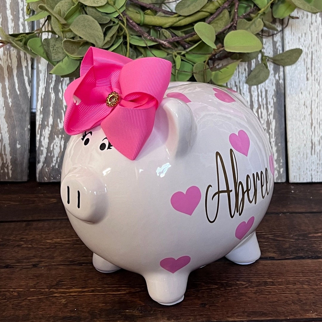 Large Personalized Piggy Bank, Pink Heart Bank, Banks for Girls, Piggy ...