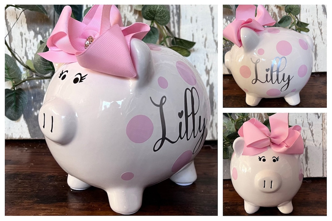 Personalized Large Light Pink Polka Dot Piggy Bank Piggy - Etsy
