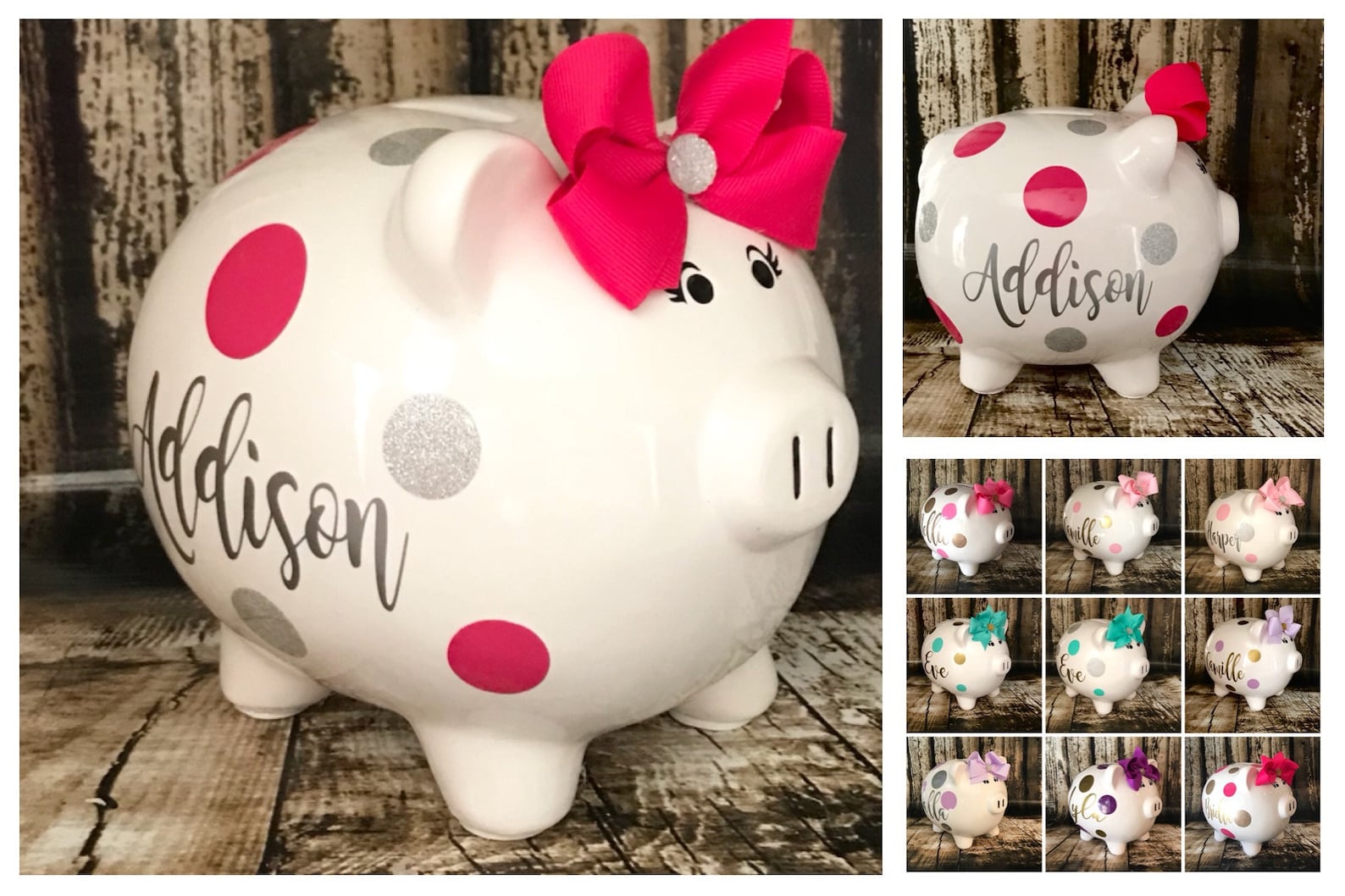 Personalized Hot Pink and Glitter Silver Polka Dot Piggy Bank - Etsy