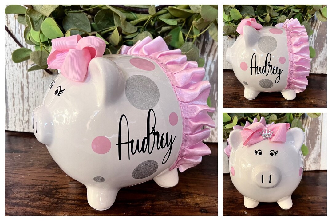 Personalized Piggy Bank, Light Pink Polka Dot Bank, Piggy Banks for ...
