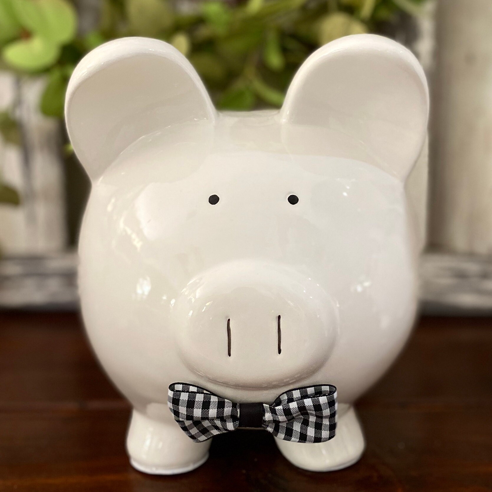 Large Personalized Boys piggy bank buffalo plaid bow tie - Etsy.de