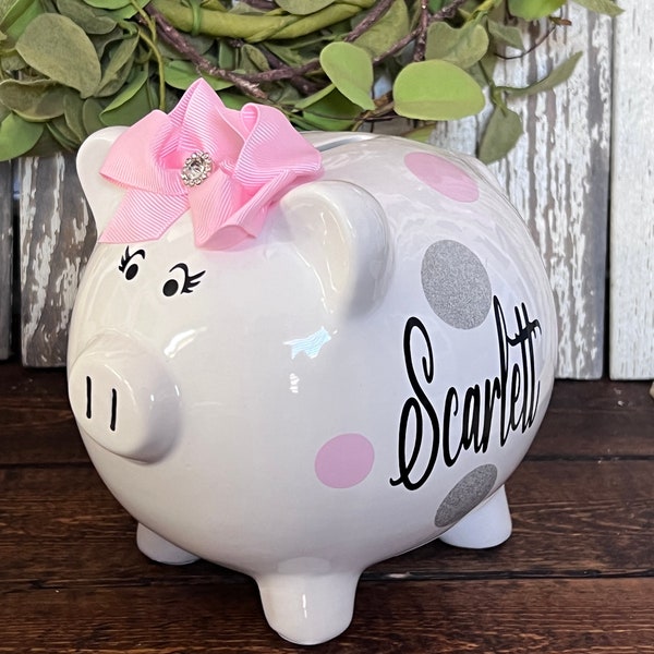 Personalized Pink Glitter Piggy Bank - Etsy