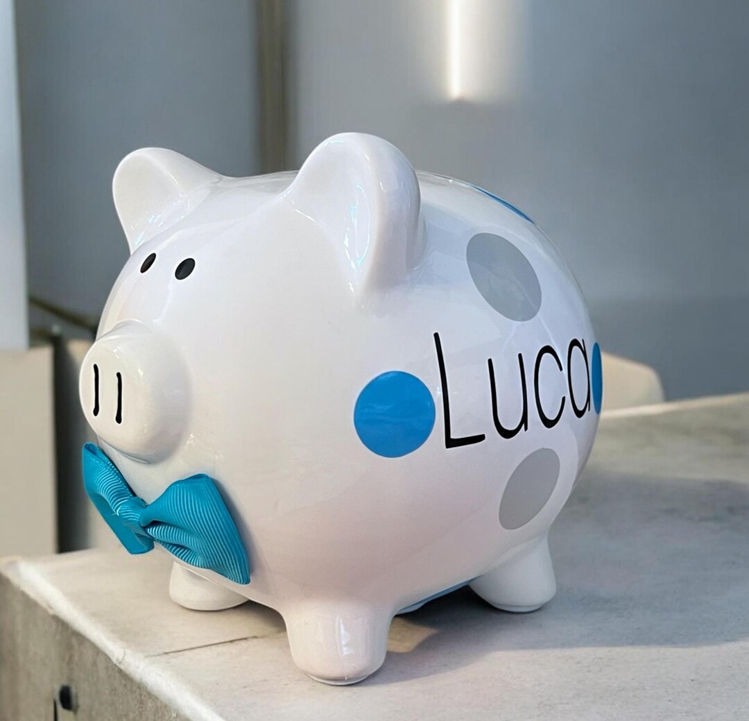 Personalized Boys Piggy Bank, Piggy Banks for Boys, Light Grey and Ice ...