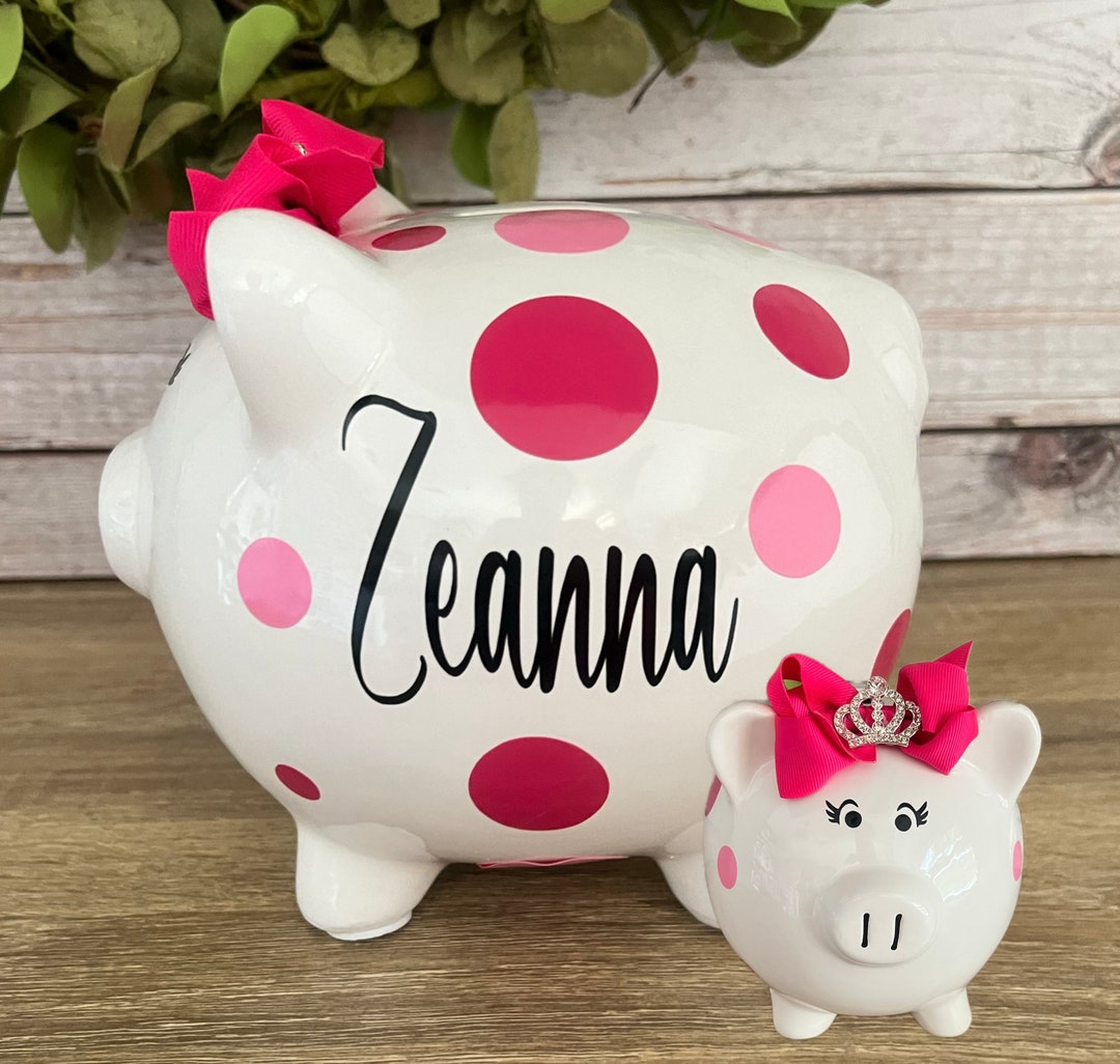 Personalized Large Light Pink Polka Dot Piggy Bank Piggy - Etsy