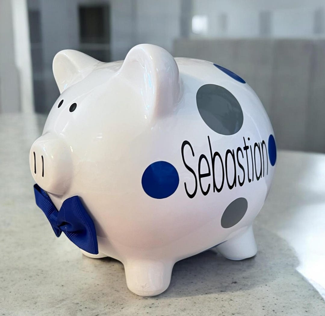 Piggy Banks for Boys Personalized, Piggy Banks for Boys, Blue and Gray ...