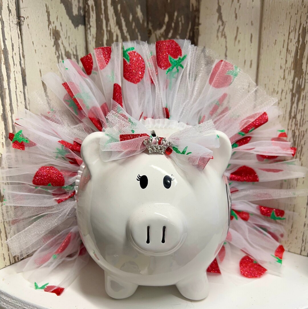 Personalized Pink Strawberry Themed Piggy Bank, Piggy Bank, Piggy Banks ...