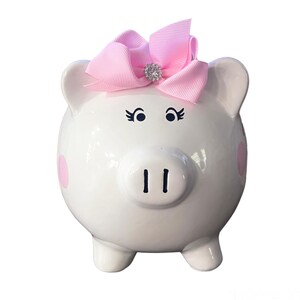 Large Personalized Piggy Bank, Light Pink Polka Dot Bank, Piggy Bank ...