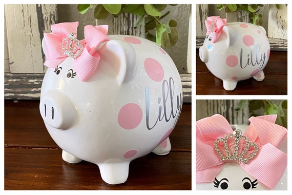 Personalized Large Light Pink Polka Dot Piggy Bank Piggy - Etsy