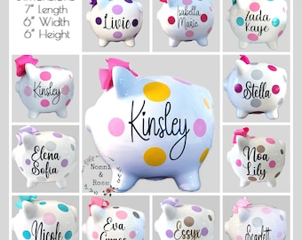 Personalized Large Light Pink Polka Dot Piggy Bank, Piggy Banks for ...