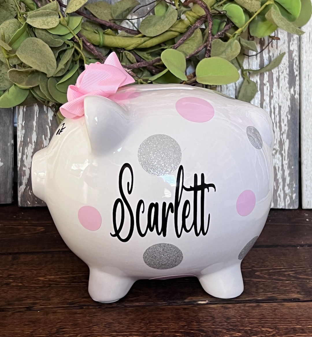 Large Personalized Piggy Bank, Light Pink Polka Dot Bank,piggy Bank ...