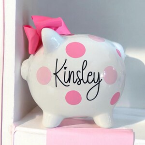 Personalized Pink Piggy Bank for Girls - Piggy Banks for Girls - Polka ...