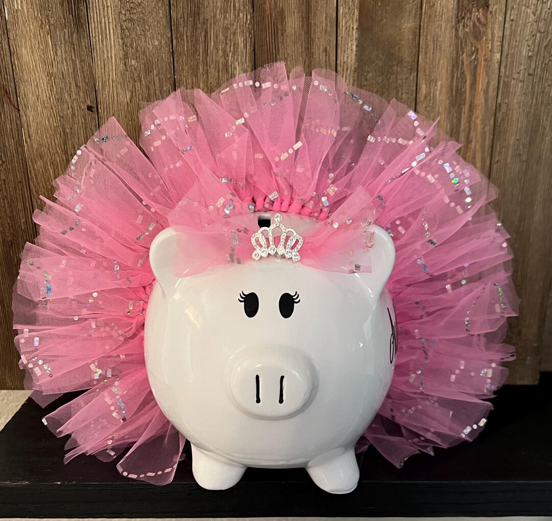 Personalized Light Pink Piggy Bank, Pink Tutu, Piggy Banks for Girls ...