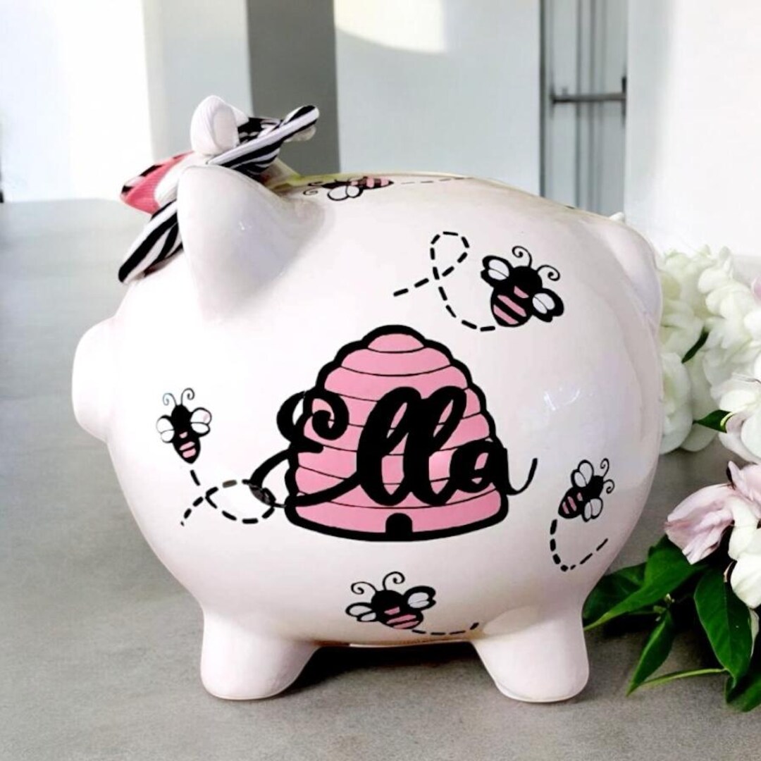 Personalized Bumblebee Piggy Bank, Piggy Bank, Bumble Bee Hive Coin ...