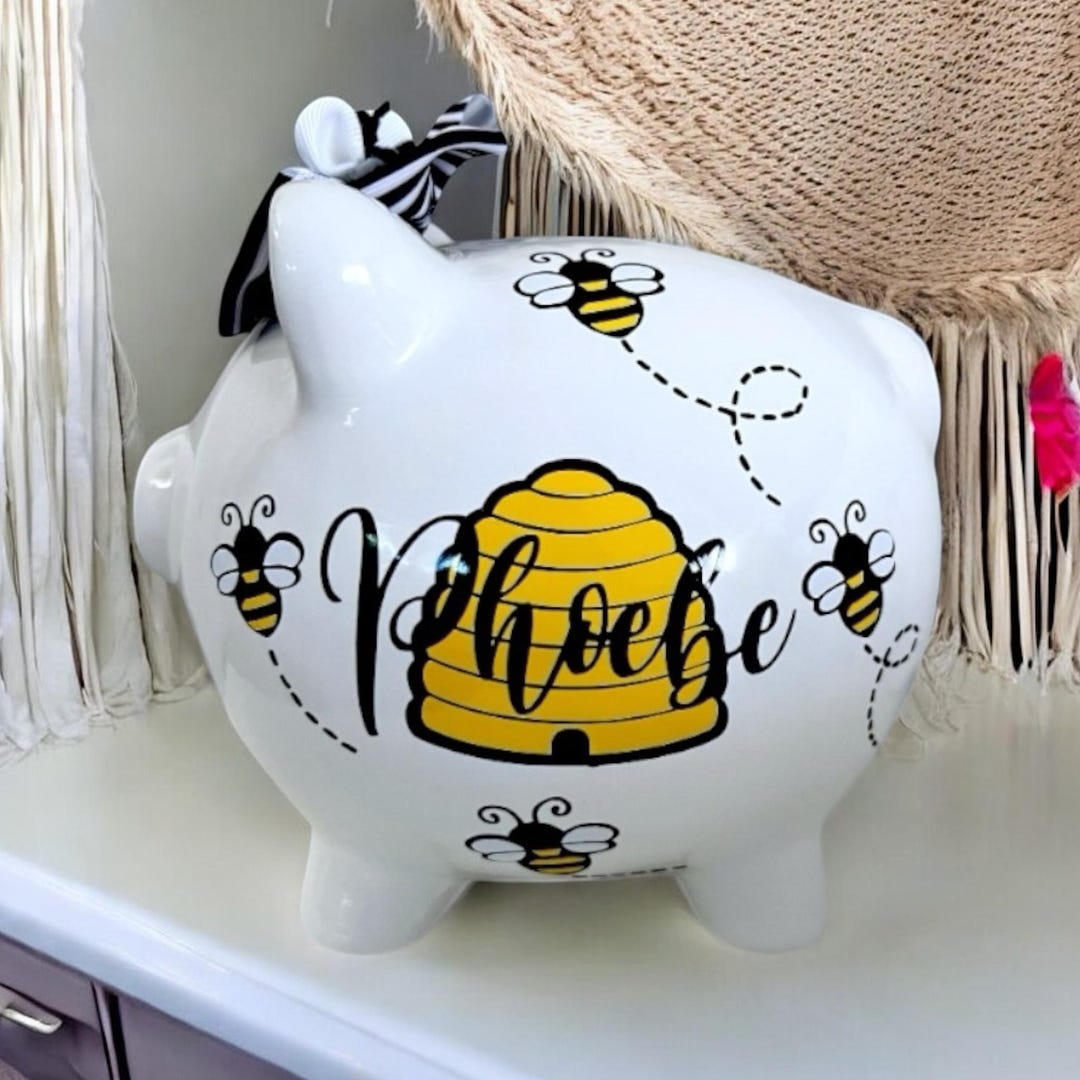 Personalized Bumblebee Piggy Bank, Piggy Bank, Bumble Bee Hive Coin ...