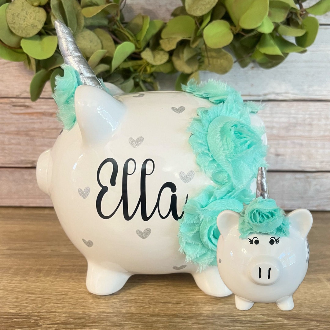 LARGE Personalized Unicorn Piggy Bank, Gold Horn Unicorn,piggy Bank ...