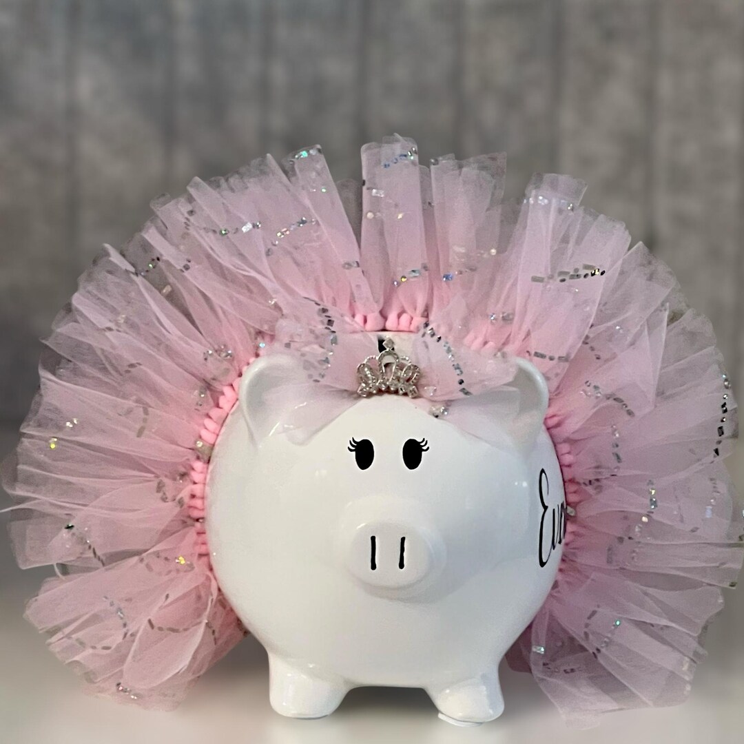 Personalized Light Pink Piggy Bank, Pink Tutu, Piggy Banks for Girls ...