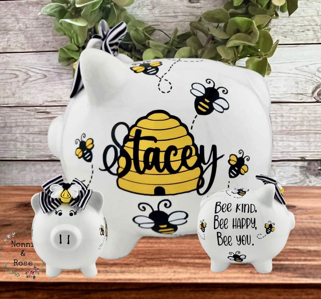 Personalized Bumblebee Piggy Bank, Piggy Bank, Bumble Bee Hive Coin ...